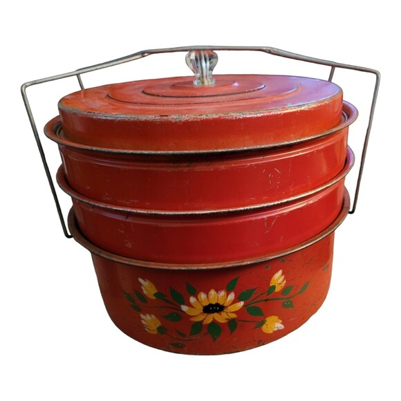Accents | Vintage 194s Handpainted Miners Stacking Lunch Box Tiffin ...